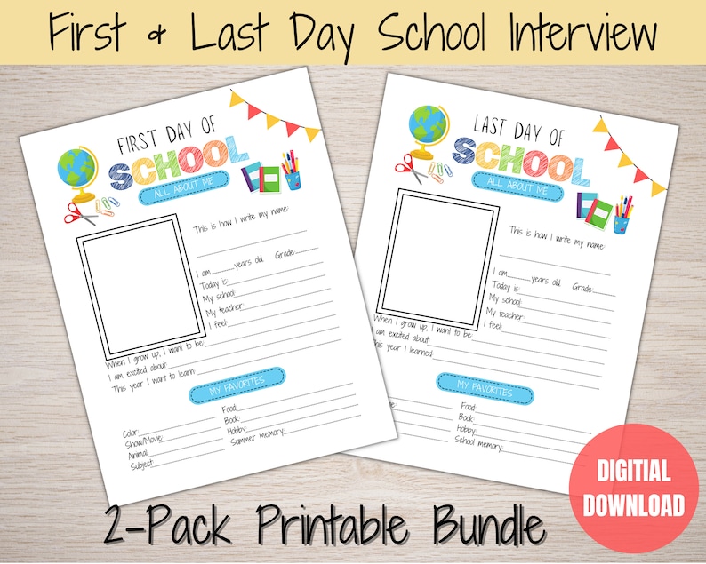 First and Last Day of School Interview Printable Keepsake (digital ...