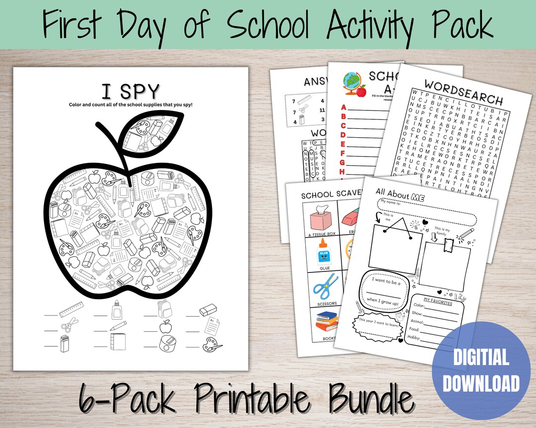 First Day School Activity Bundle, School Activity Pack, Printable ...