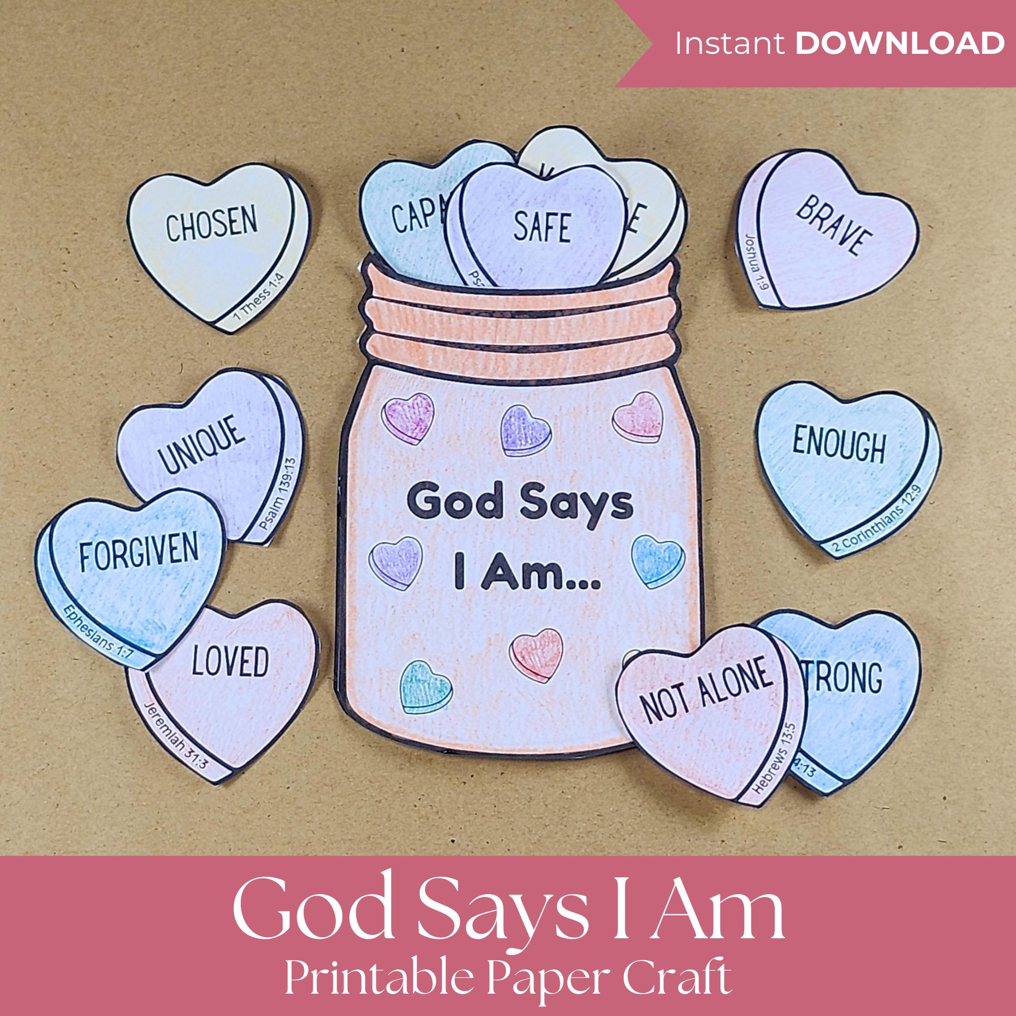 God Says I Am Craft, Christian Kids Valentine, Bible Activity, Sunday ...