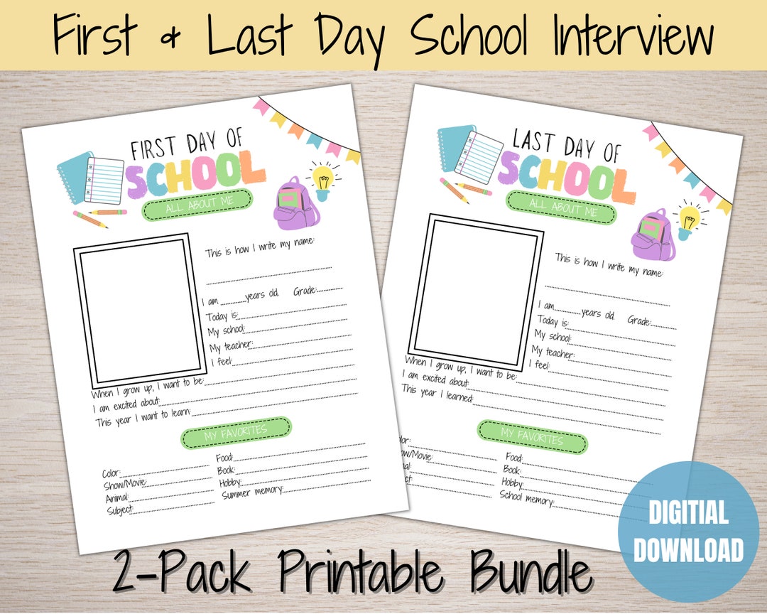 First and Last Day of School Printable, Back to School Questionnaire ...