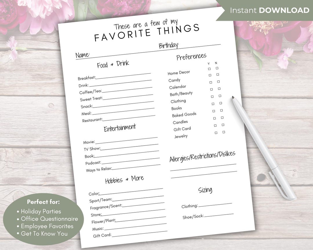 Favorite Things List, My Favorite Things List, Christmas Wish List ...