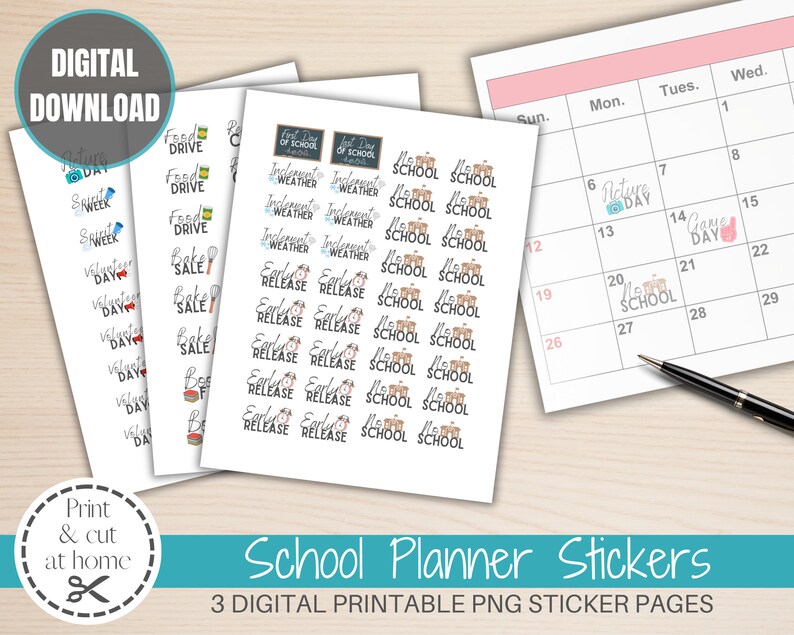 Printable School Stickers, Printable Planner Stickers, School Planner ...