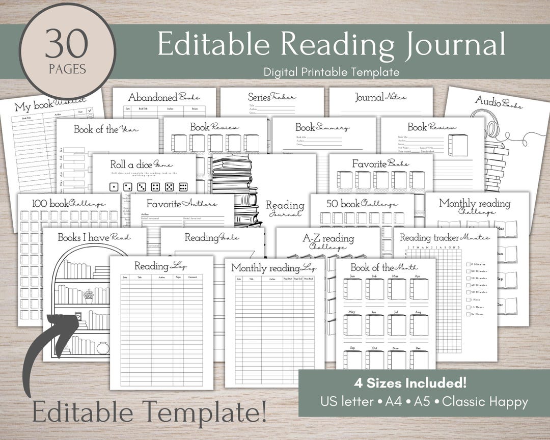 EDITABLE Book Reading Journal Reading Planner Bundle Book Tracker ...