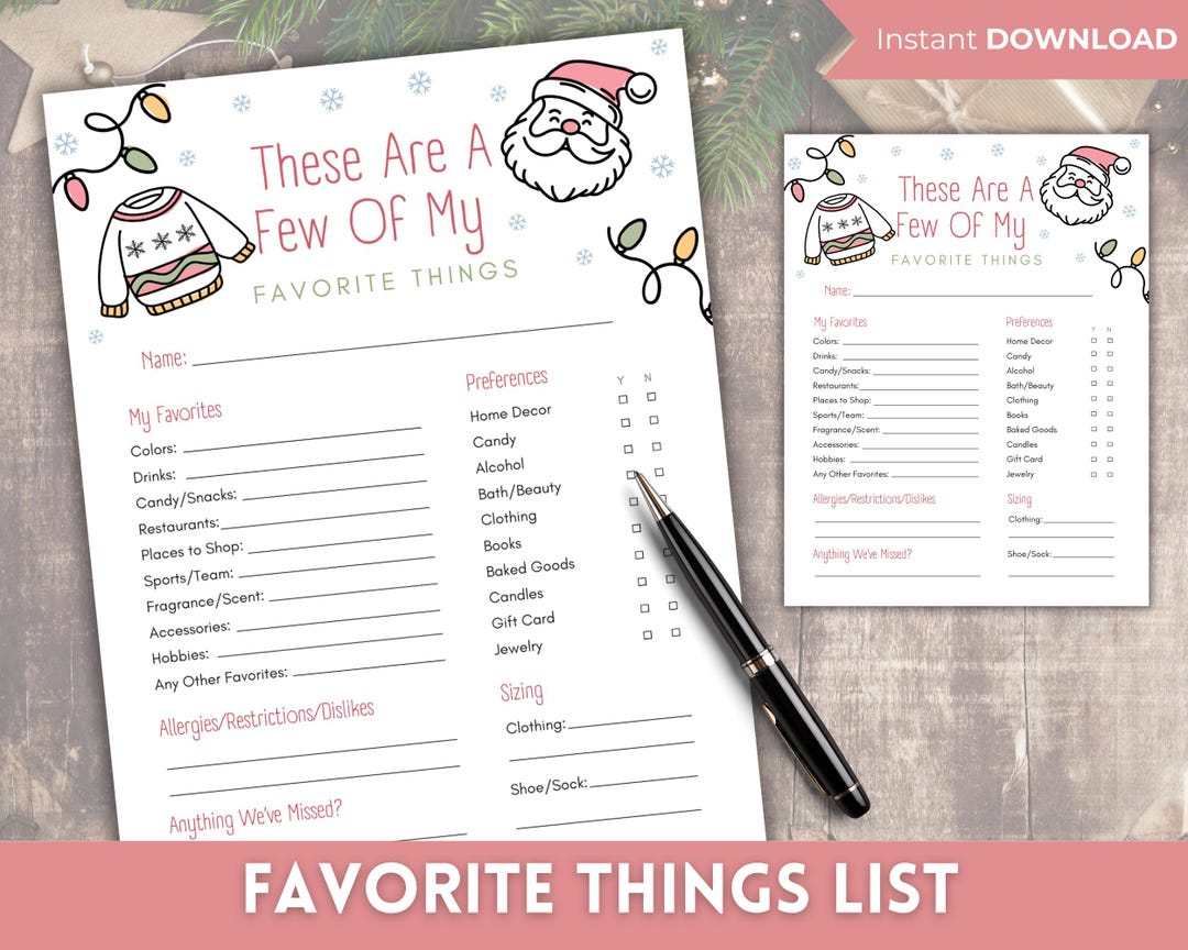 Favorite Things List, My Favorite Things List, Christmas Wish List ...