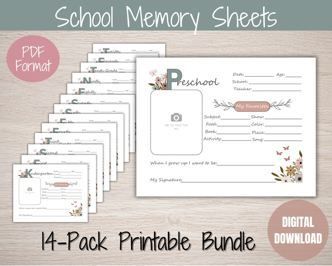 School Memory Interview: Kids Keepsake Journal (printable Digital ...