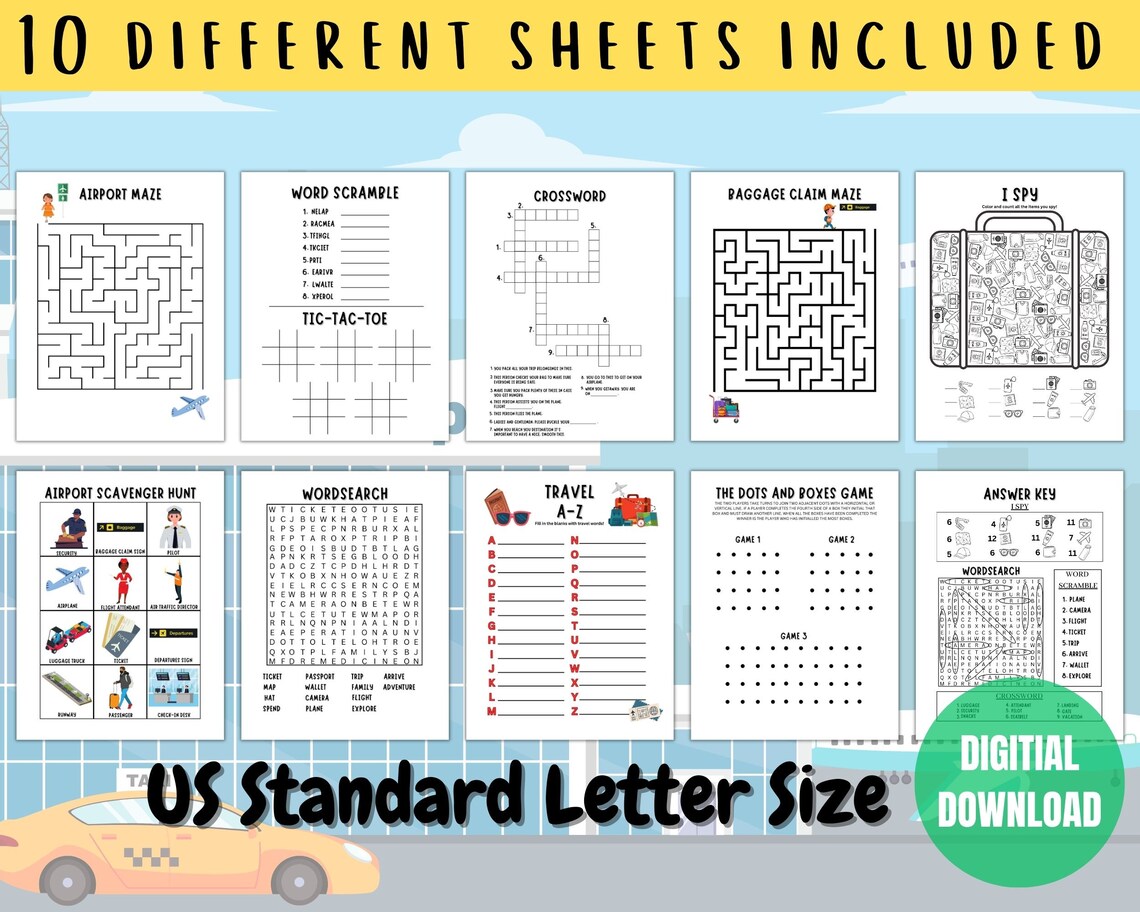 Kids Travel Activity Pack Printable Kids Activities Airplane - Etsy