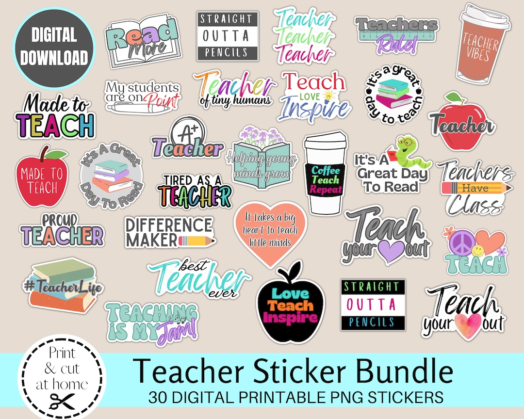 Digital Printable Teacher Stickers, Education Stickers, Teacher Print ...