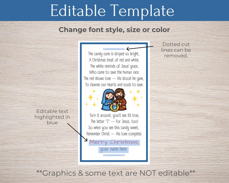 EDITABLE Candy Cane Gift Tag, Printable Candy Cane Tag With Jesus Story ...