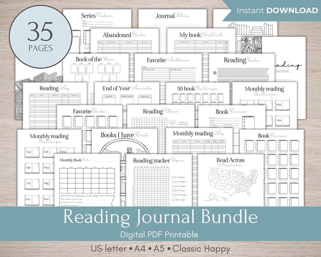 Book Reading Journal Bundle: Printable Reading Planner (digital ...