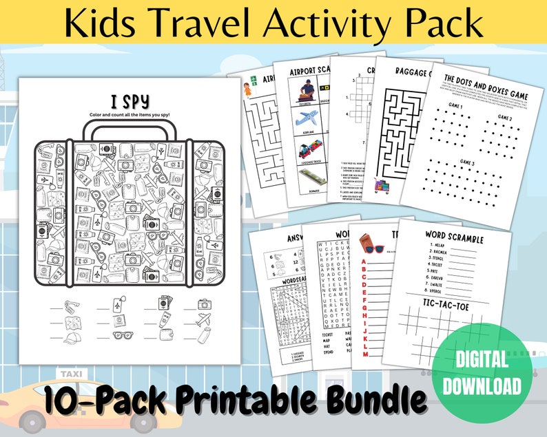 Kids Travel Activity Pack, Printable Kids Activities, Airplane Activity ...