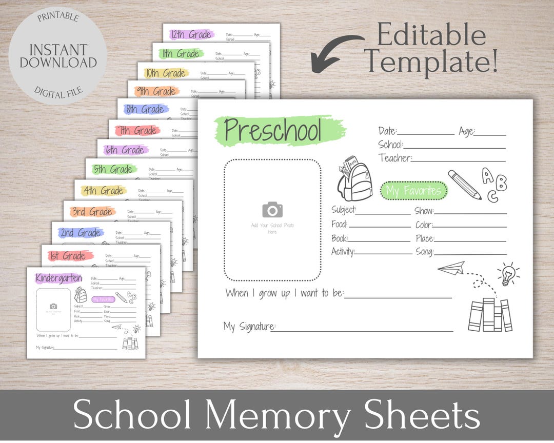 Editable School Memory Book Template: Kids Keepsake Interview (digital ...