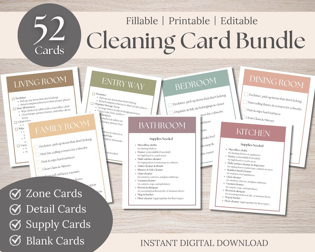 EDITABLE Cleaning Cards, Chore Cards, Kids Cleaning Cards, Cleaning ...