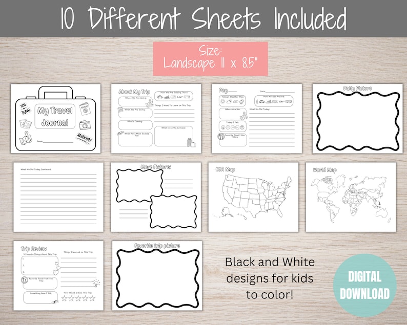 Kids Travel Journal: Printable Vacation Diary, 10-page Set (PDF) - Etsy
