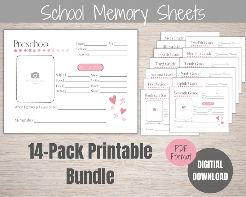 Kids School Memory Journal: Printable Interview Keepsake (preschool ...