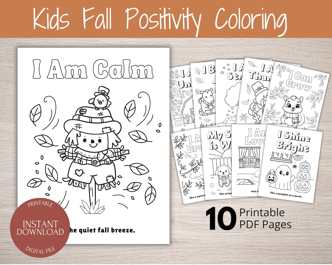 Kids Fall Coloring Pages: Positive Affirmations (digital Download) - Etsy