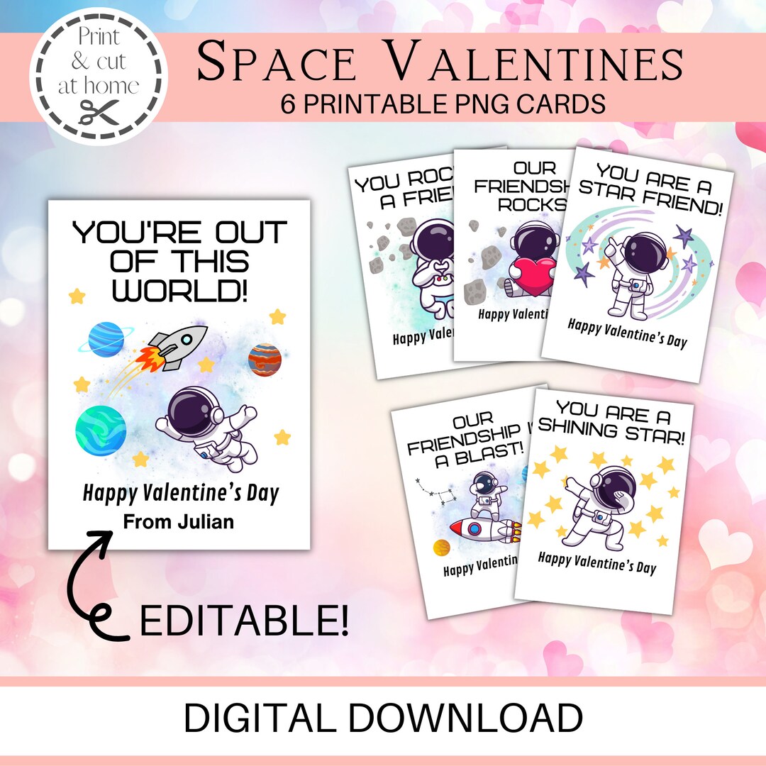Space Valentine Cards for Kids, Kids Valentine Cards, Cosmic Valentine ...