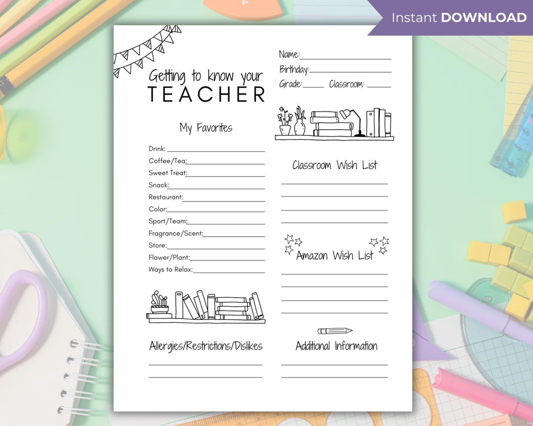 Teacher Favorite Things List: Appreciation Gift (PDF Download) - Etsy