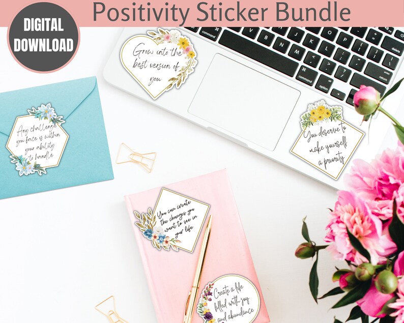 Positivity Print and Cut Stickers Bundle, Mental Health Printable ...