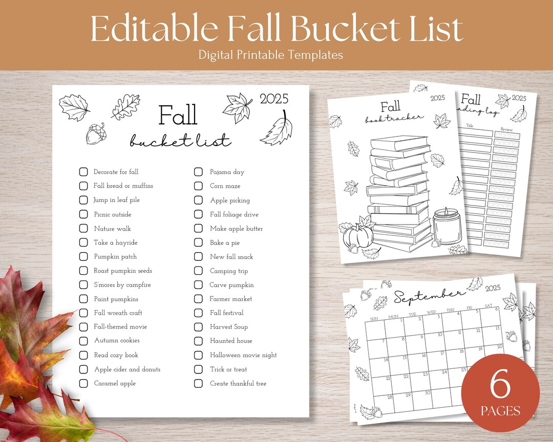 EDITABLE Fall Calendar, Printable Fall Activity List, Fall Activities ...