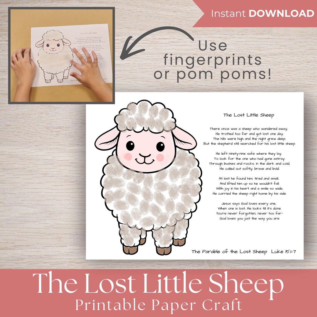 Lost Sheep Kids Fingerprint Craft, the Parable of the Lost Sheep ...