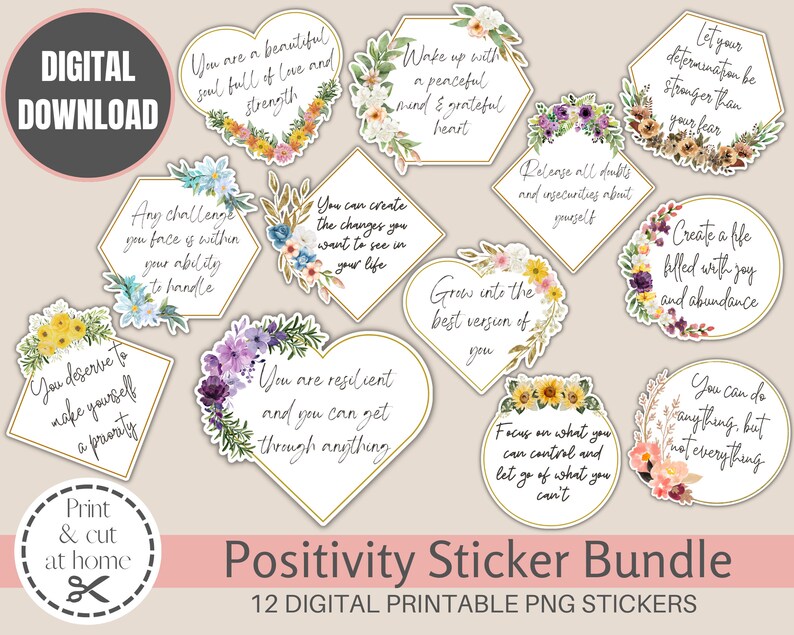 Positivity Print and Cut Stickers Bundle, Mental Health Printable ...