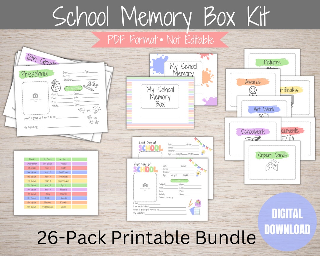 Kids School Memory Book: Printable Keepsake Journal (digital Download ...