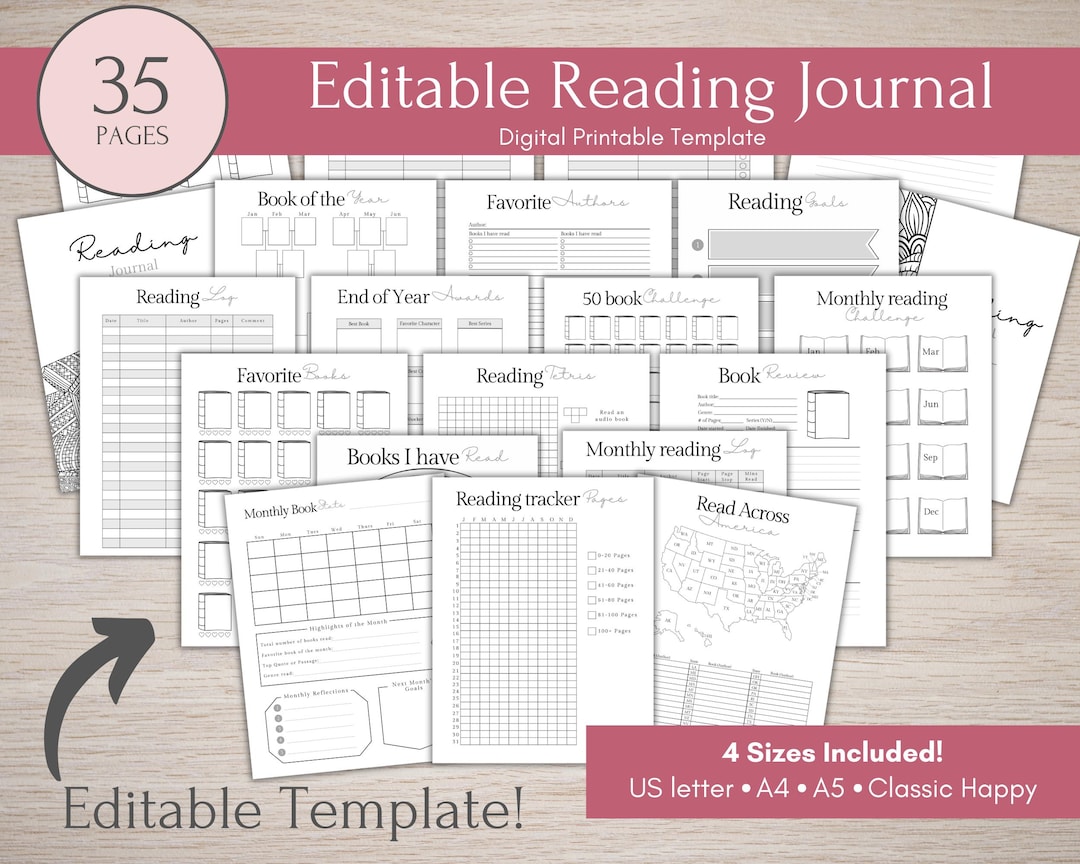 EDITABLE Book Reading Journal Reading Planner Bundle Book Tracker ...
