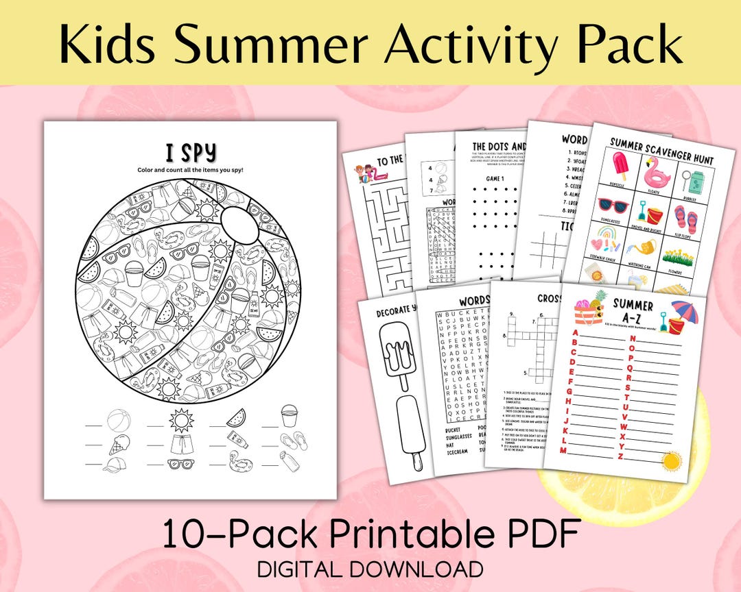 Summer Kids Activity Pack: 10-page Printable Games (digital Download ...