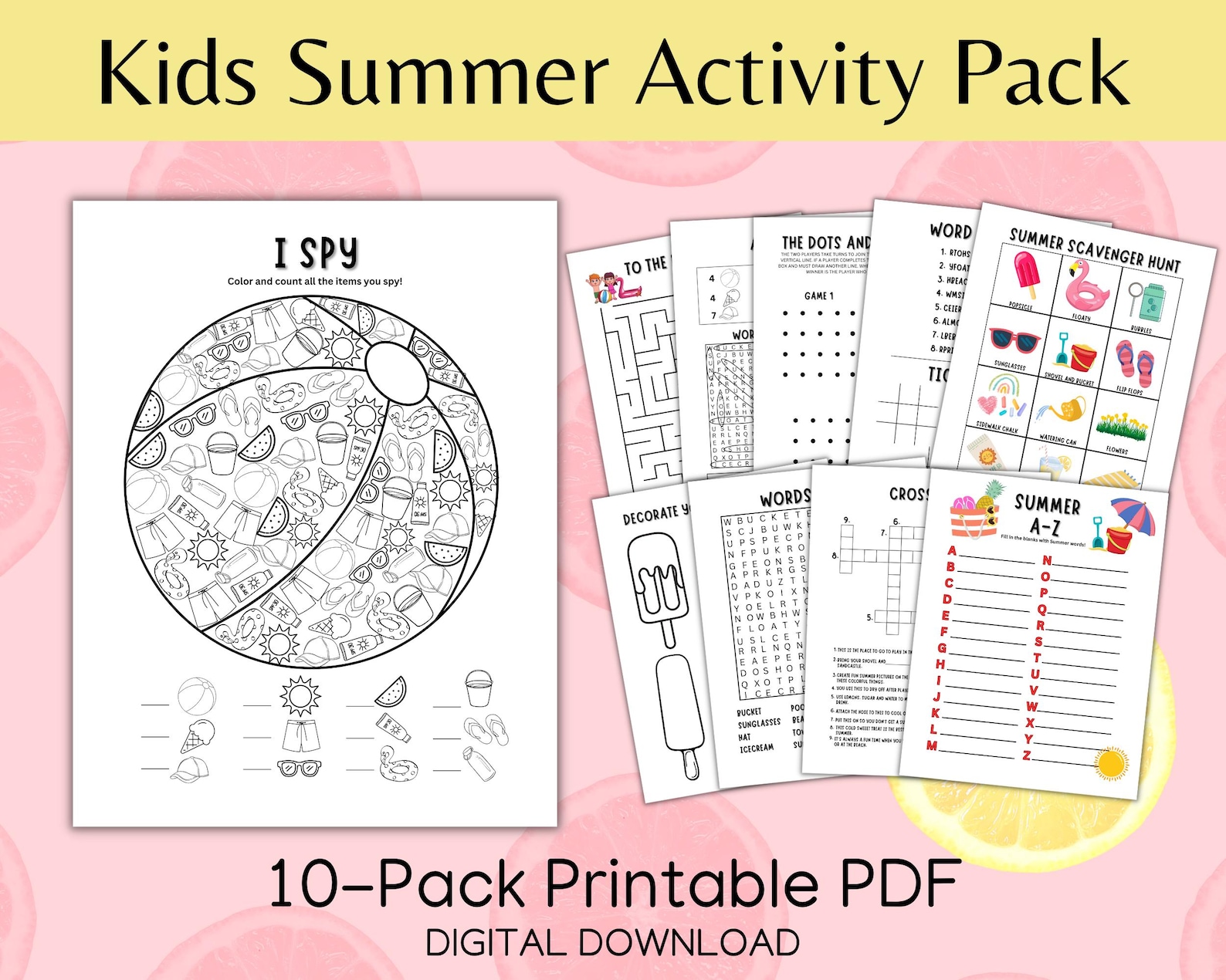 Summer Kids Activity Pack: 10-page Printable Games (digital Download ...
