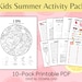 Summer Kids Activity Pack: 10-page Printable Games (digital Download ...