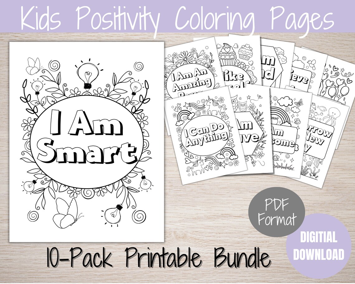 Kids Affirmation Coloring Pages: Positive Mental Health (digital ...