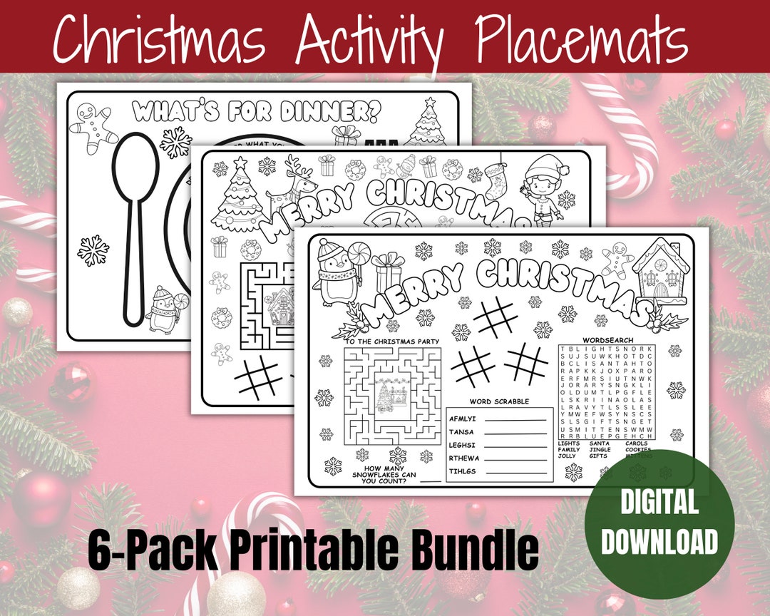 Christmas Activity Placemats for Kids, Holiday Coloring (digital ...