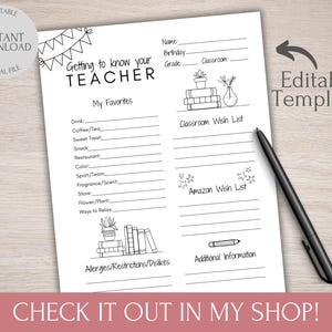 Teacher Favorite Things List: Appreciation Gift (PDF Download) - Etsy