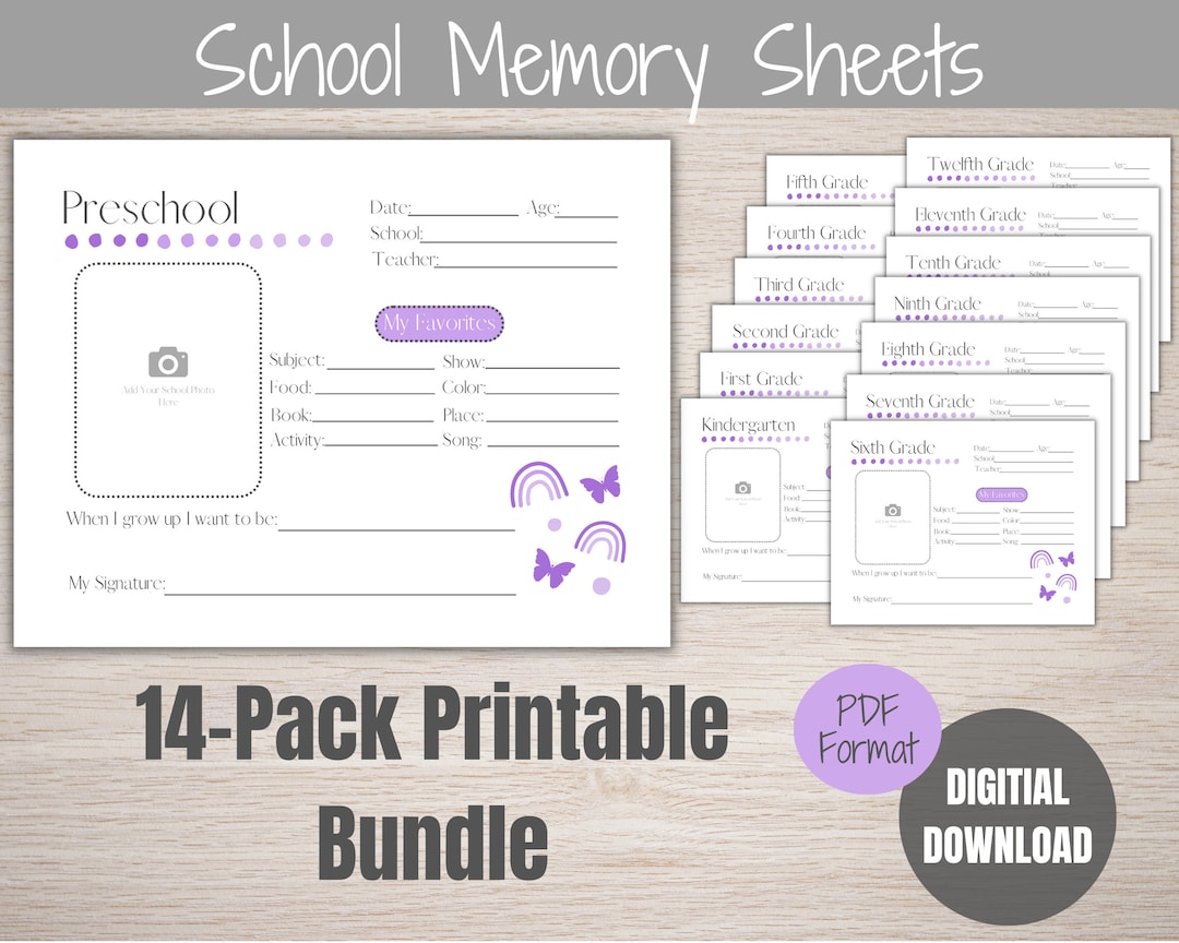 Kids School Memory Book: Printable Interview, Preschool - 12th Grade ...