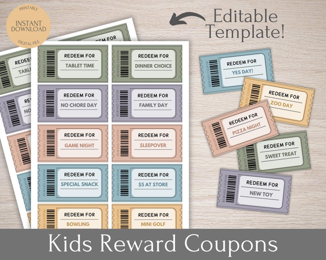 EDITABLE Kids Coupons, Printable Coupon Book, Kids Reward Coupon, Kids ...