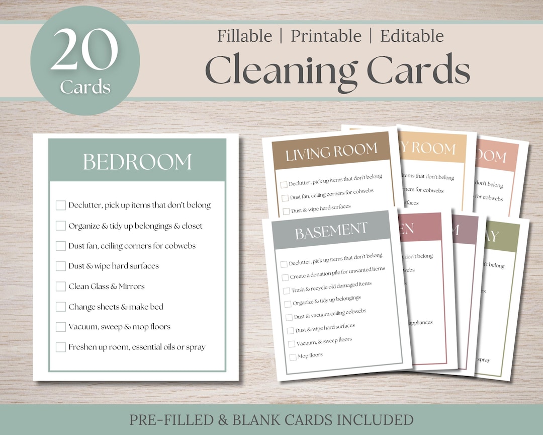 EDITABLE, Cleaning Cards, Chore Cards, Kids Cleaning Checklist ...