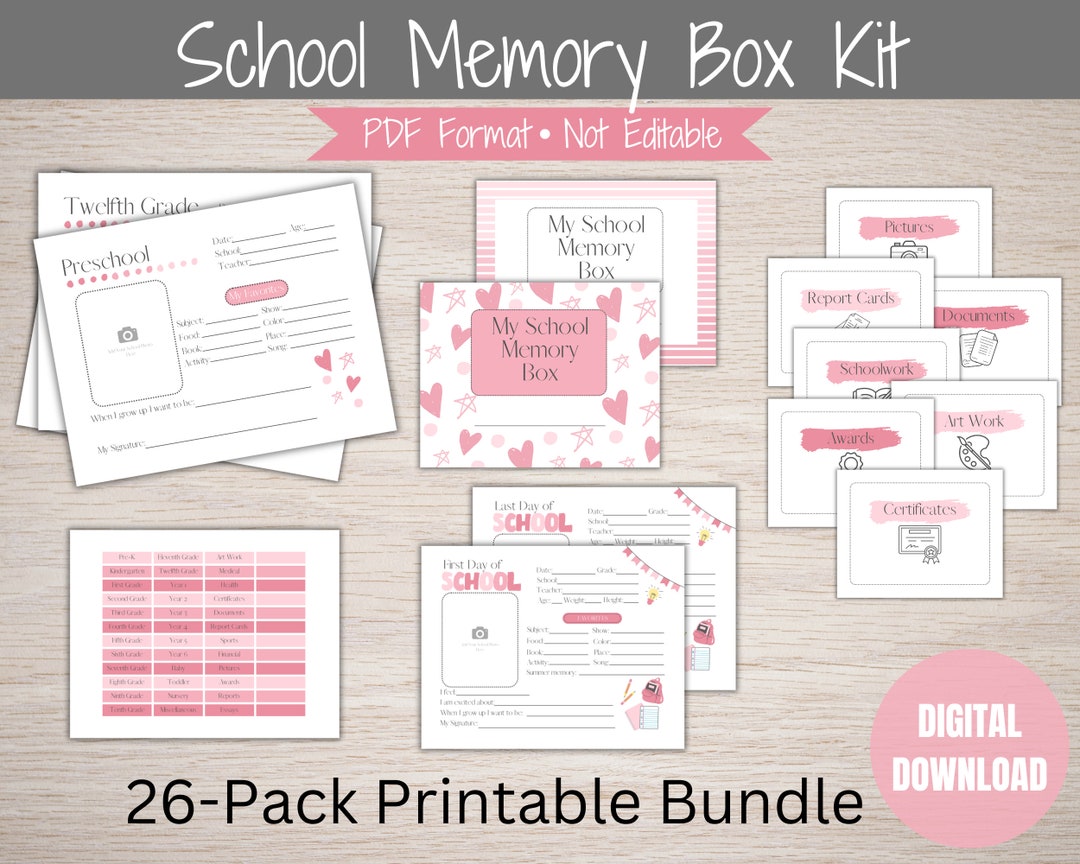Kids School Memory Book: Printable Keepsake Journal (digital Download ...