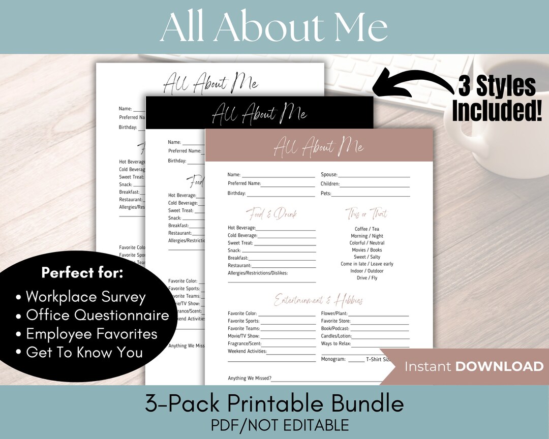 All About Me Printable Questions, All About Me Survey, Team Survey, All ...