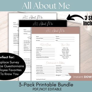 All About Me Printable Questions, All About Me Survey, Team Survey, All ...