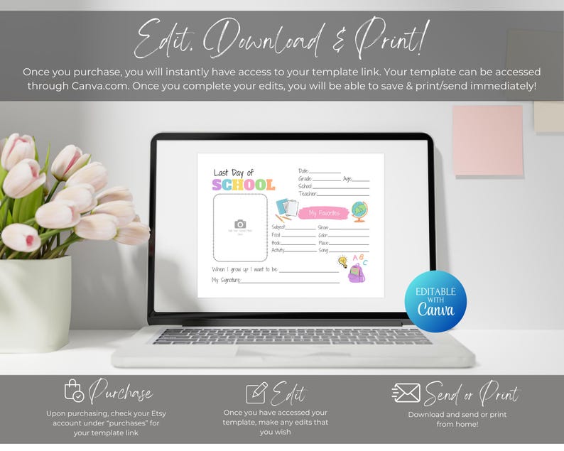 Editable School Keepsake Template: First & Last Day Interview (digital ...