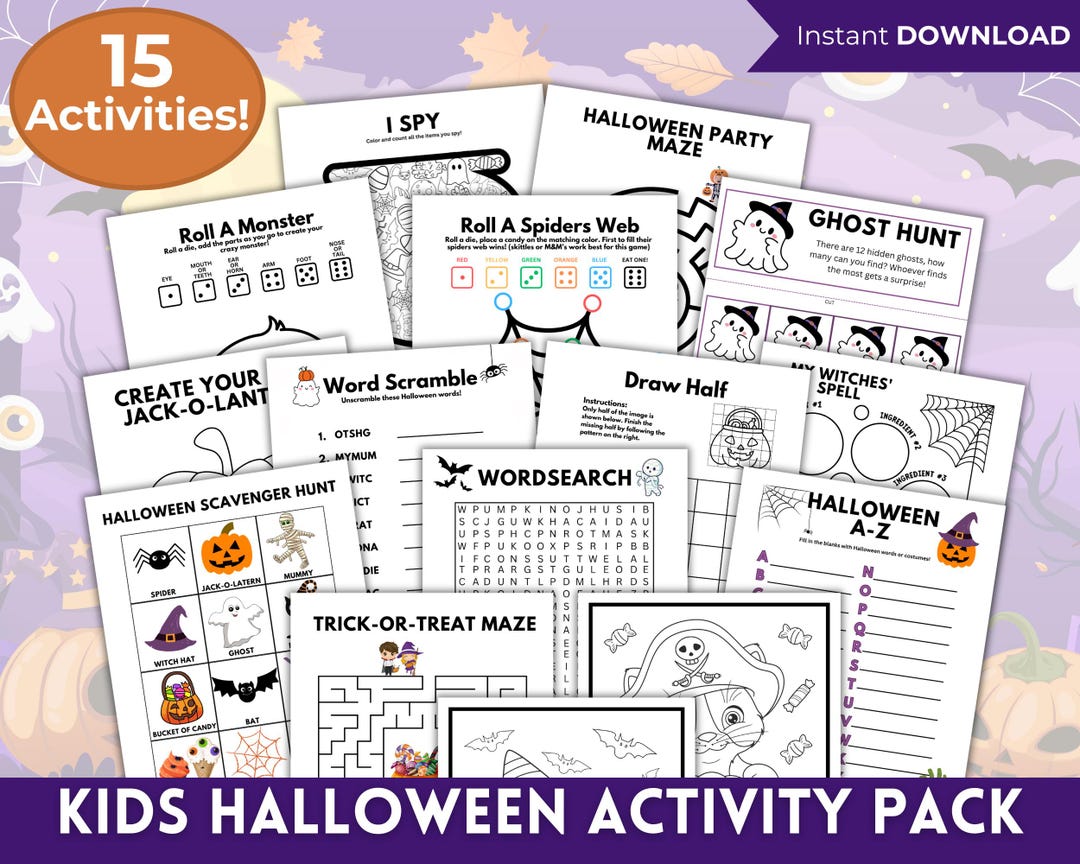 Halloween Activity Printable, Halloween Coloring, Halloween Party Games ...