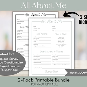 All About Me Printable Questions, All About Me Survey, Team Survey, All ...