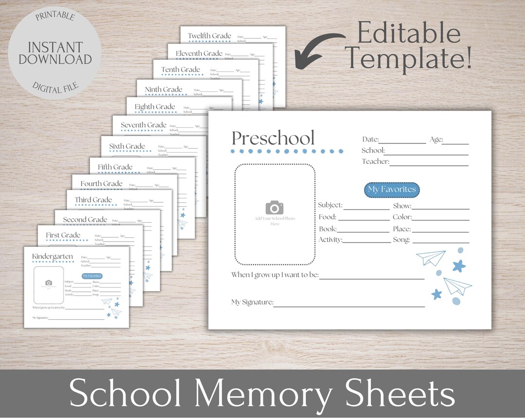 EDITABLE Kids Keepsake Template, School Memory Book, School Memories ...