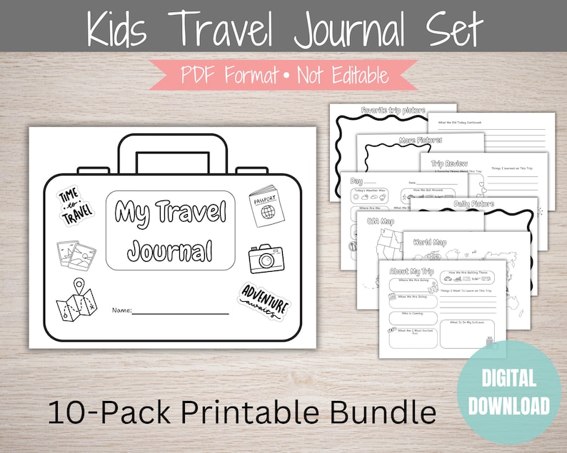 Kids Travel Journal: Printable Vacation Diary, 10-page Set (PDF) - Etsy