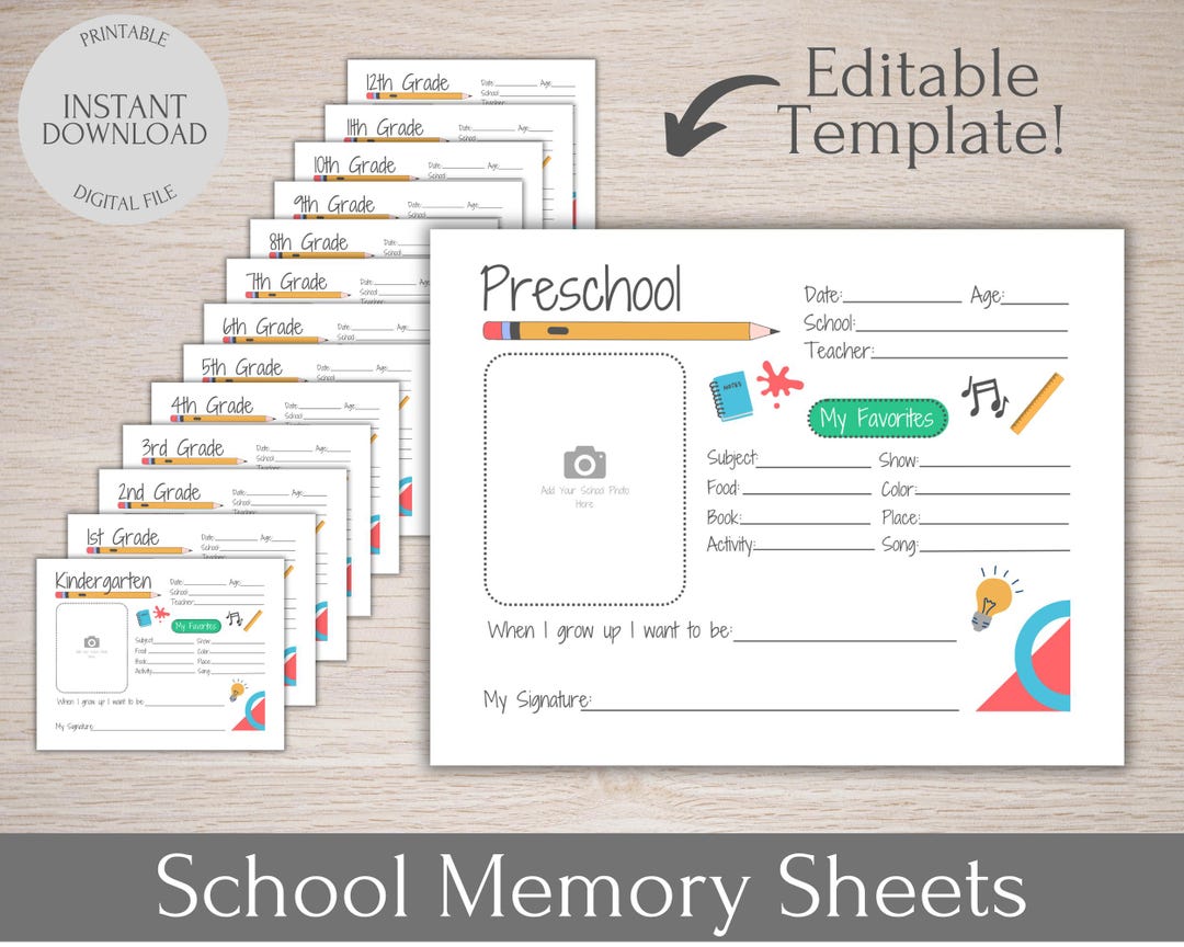 Editable School Memory Book Template: Kids Keepsake (digital Download ...