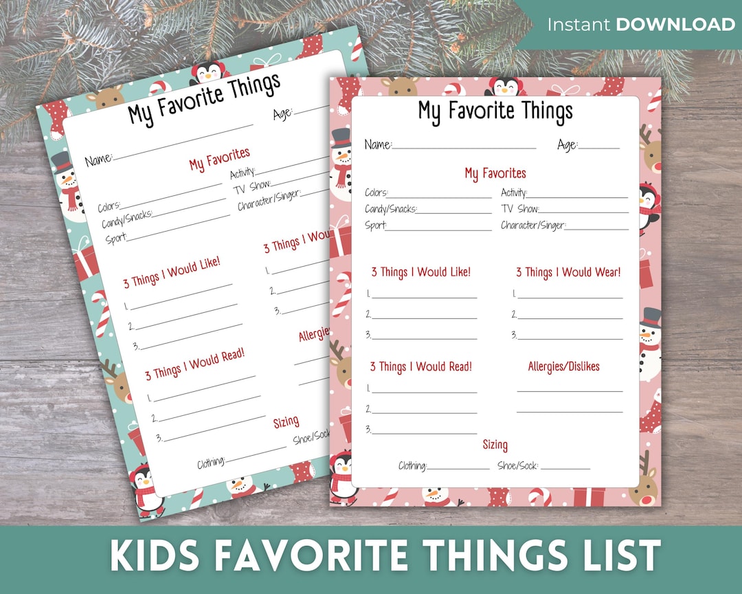 Favorite Things List, My Favorite Things List, Christmas Wish List ...