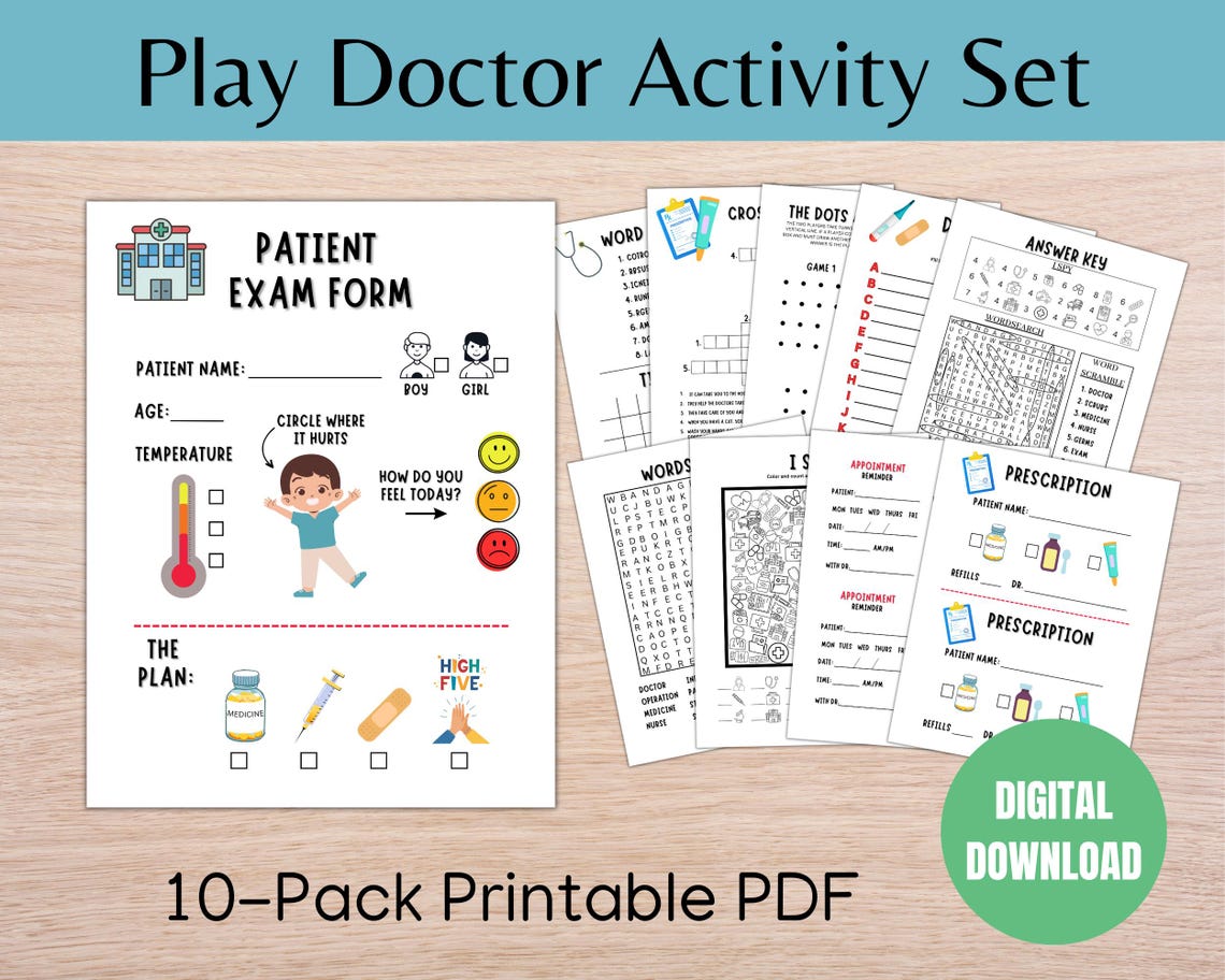 Pretend Play Dr. Activities, Doctor Themed Games, Kids Hospital Sheets ...