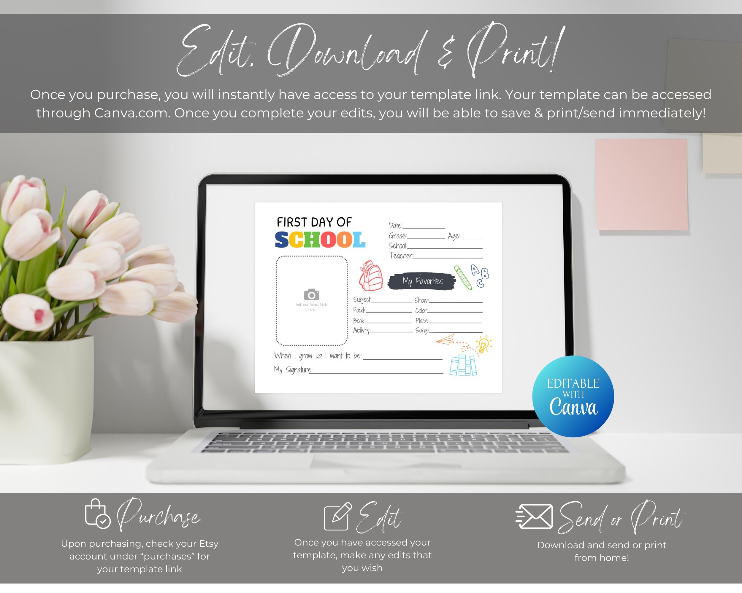 EDITABLE Kids Keepsake Template, First and Last Day of School Printable ...