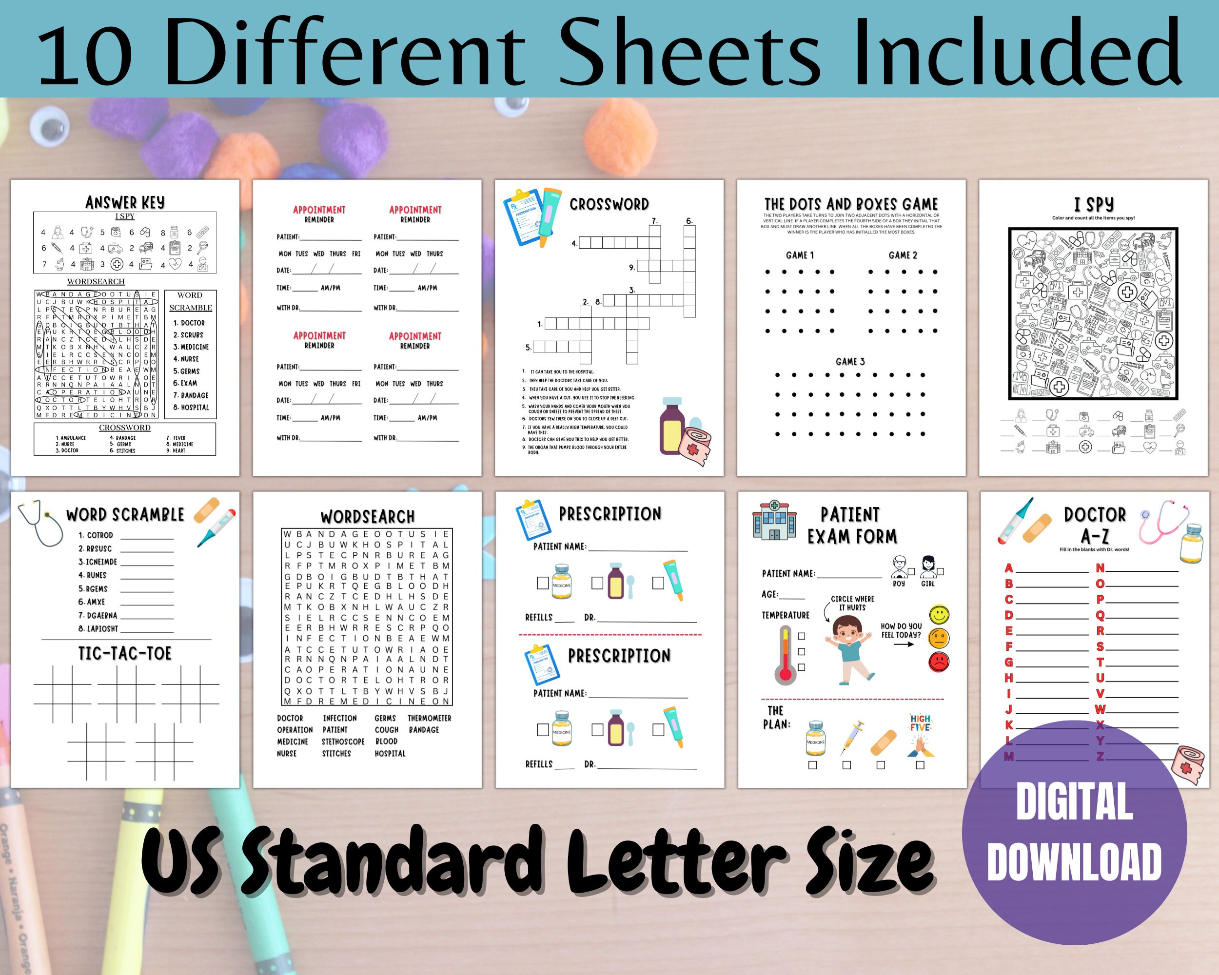 Pretend Play Dr. Activities, Doctor Themed Games, Kids Hospital Sheets ...