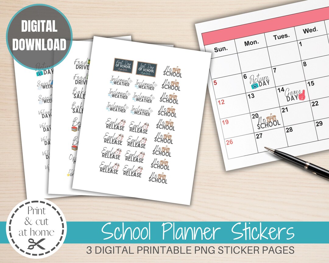 Printable School Stickers, Printable Planner Stickers, School Planner ...